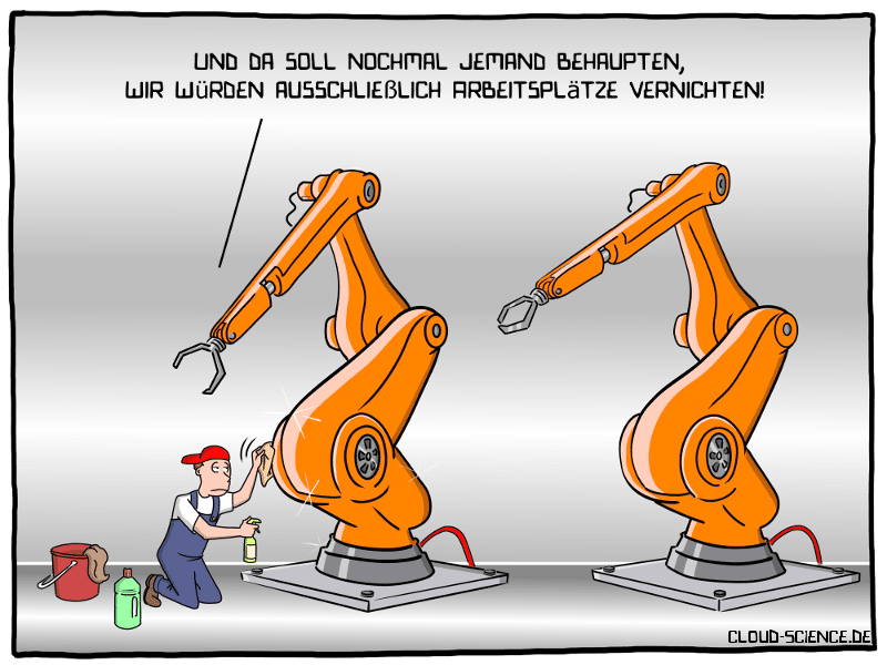 Digitalisierung schafft Arbeitsplätze – Cloud Science Cartoon
