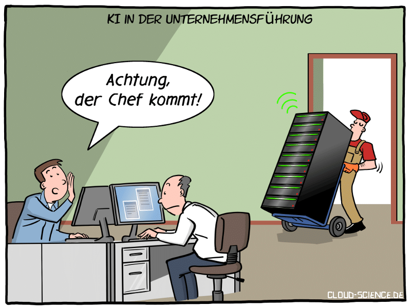 Der KI-Chef – Cloud Science Cartoon