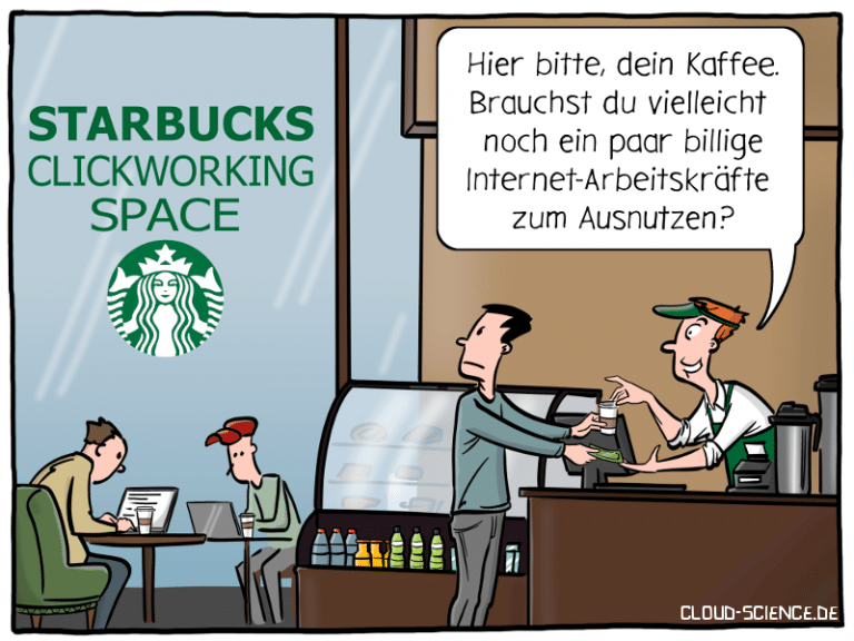 The Clickworking Space – Cloud Science Cartoon