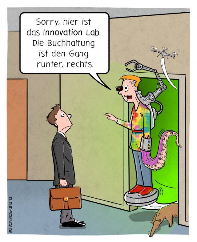 Innovation Lab – Neue Ideen für alte Unternehmen. Cartoon