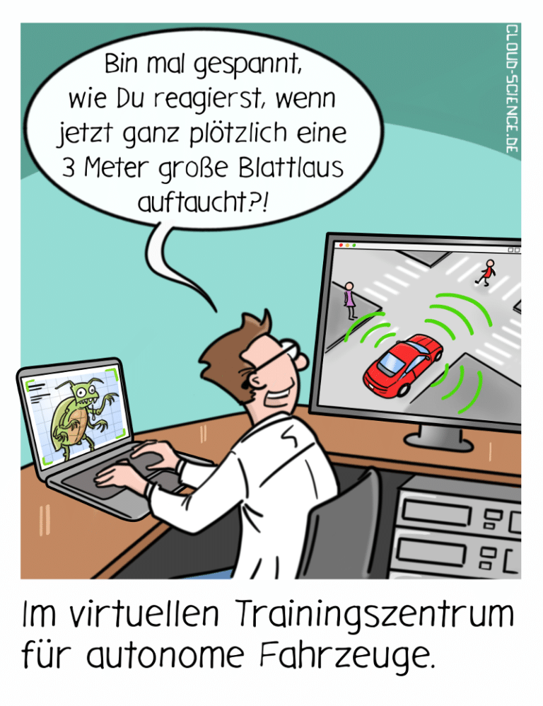 Im virtuellen Trainingszentrum für autonome Fahrzeuge – Cartoon